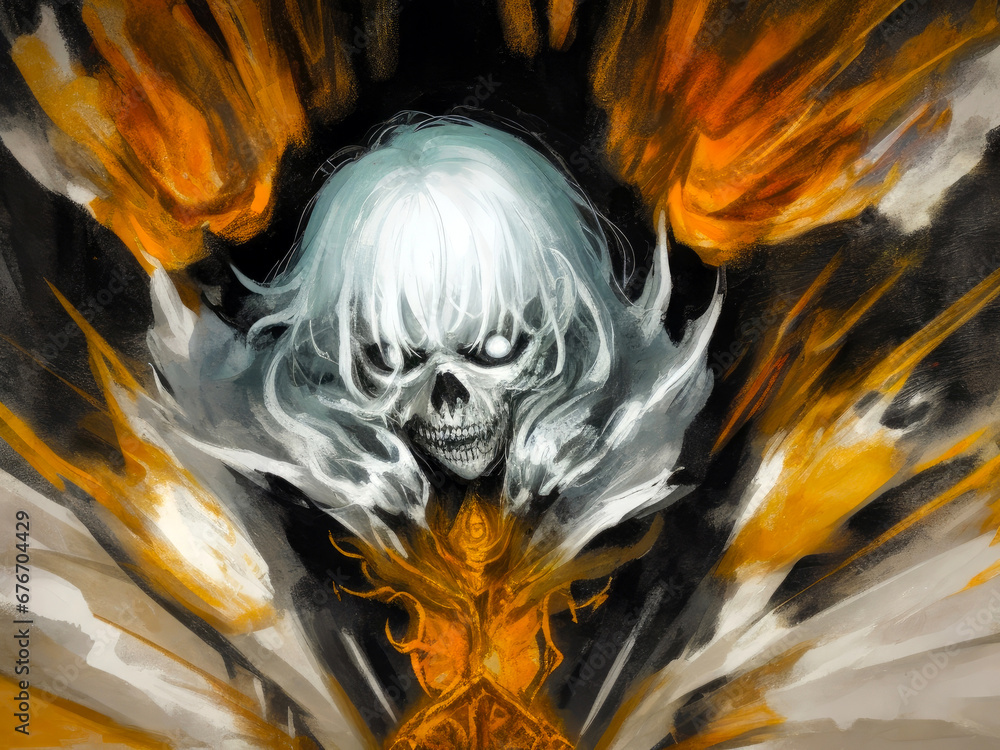 Art horror abstract poster of the face of a white ghostly skull with ...