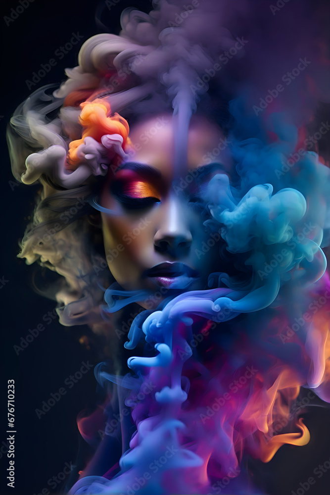 Dreamy colourful abstract portrait of a beautiful dark skinned woman ...