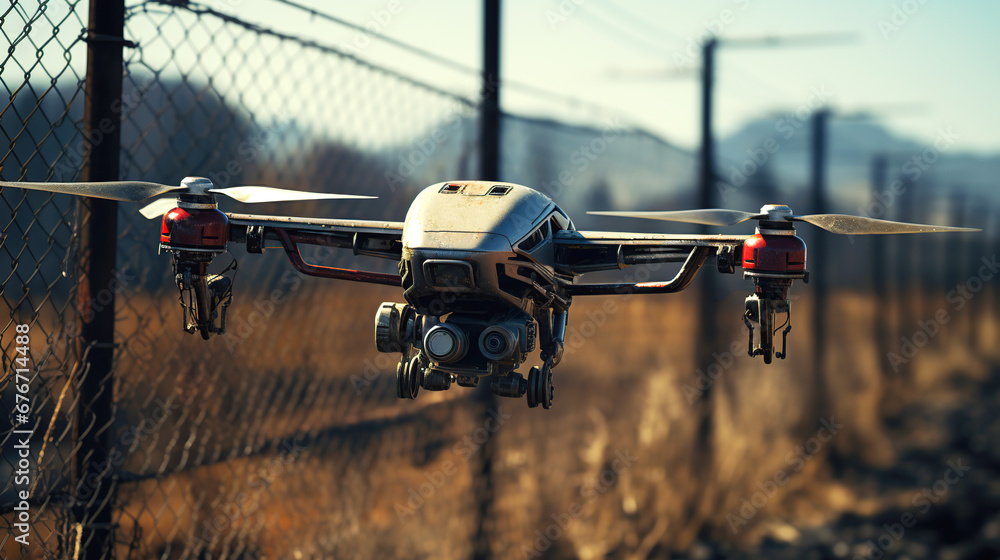 spy combat drone flew into no-fly zone behind a fence with barbed wire ...