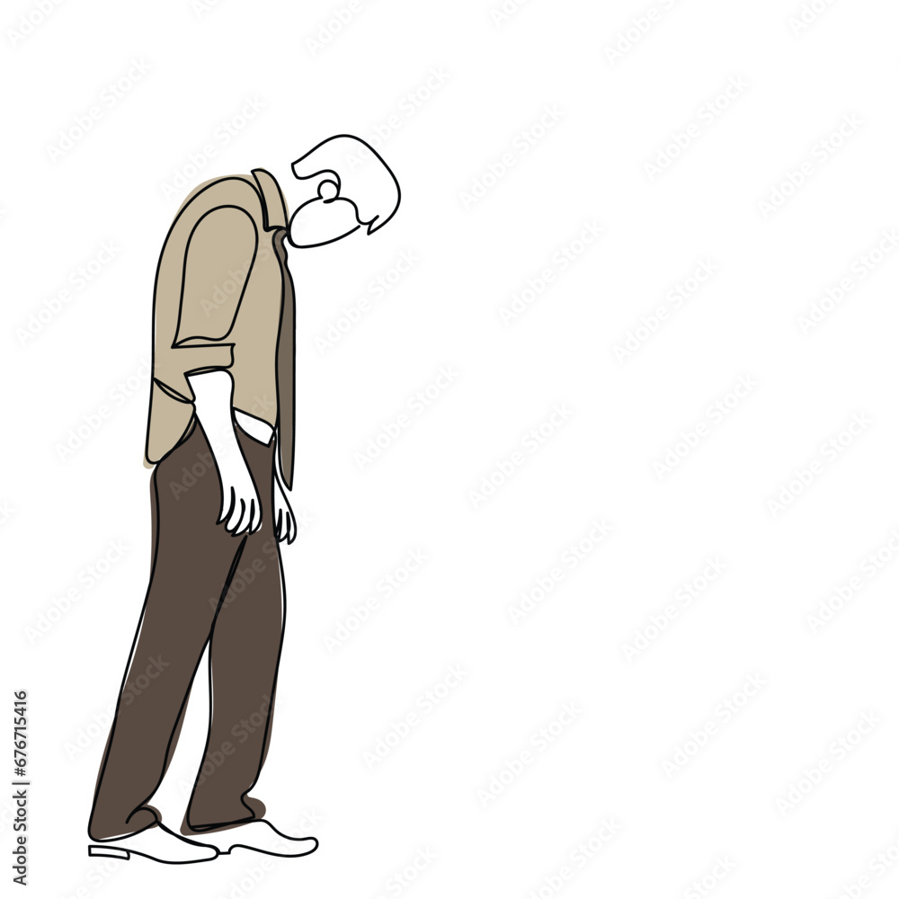 Vecteur Stock line art of a worried and disappointed man. A hopeless ...