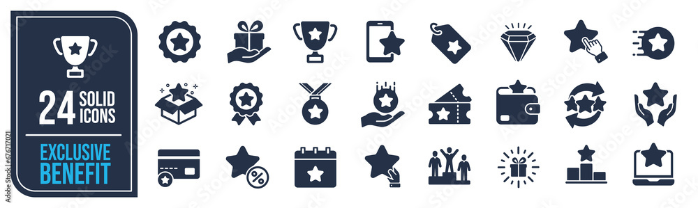 Exclusive benefit solid icons collection. Containing prize, incentive ...