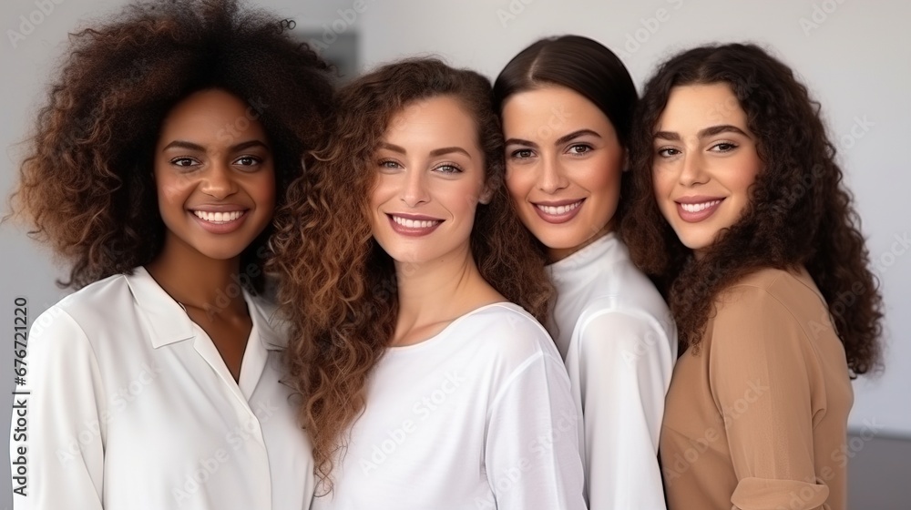 Group portrait of Beautiful Ladies with different skin and hair colors ...