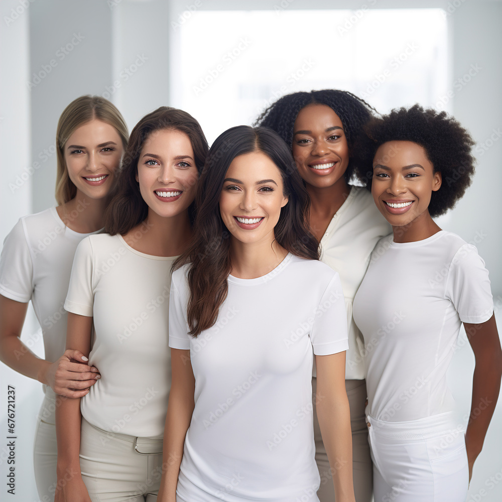 Group portrait of Beautiful Ladies with different skin and hair colors ...