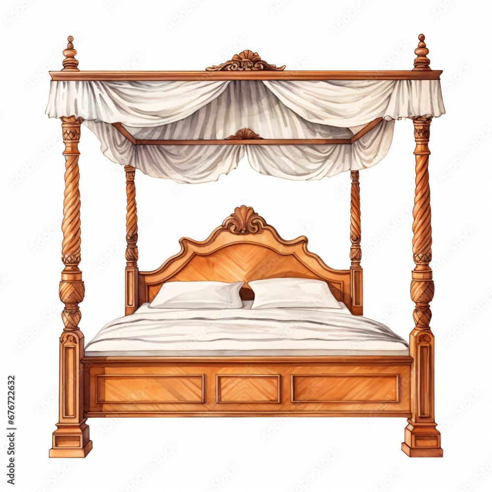 Four Poster Bed Clipart isolated on white background Stock Illustration ...