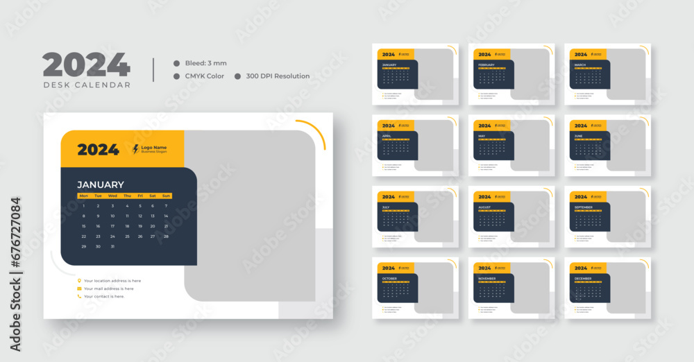 Desk calendar design template 2024, New Year 2024 table calendar ...