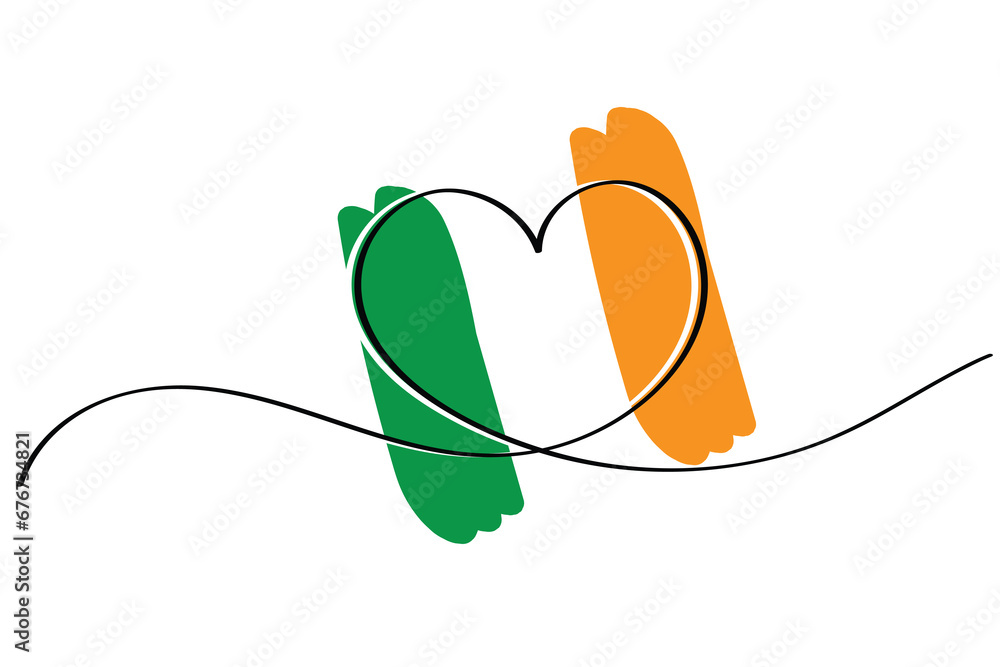 Line art of heart symbol with cote d'ivoire flag. Vector art ...