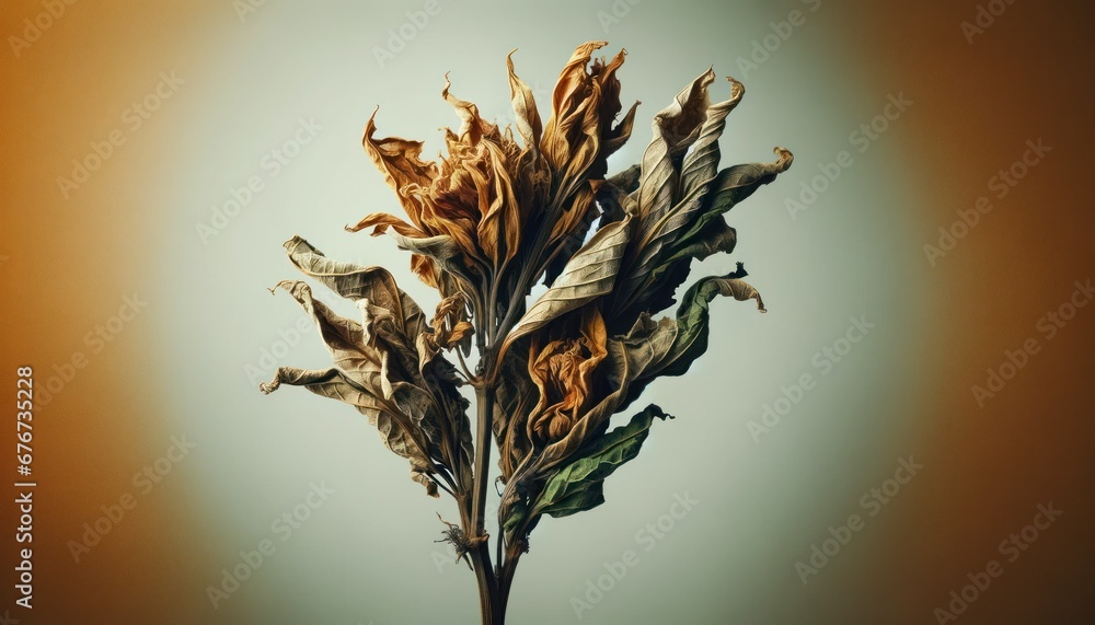 Close-up image of a withered plant showing signs of decay, with dried ...