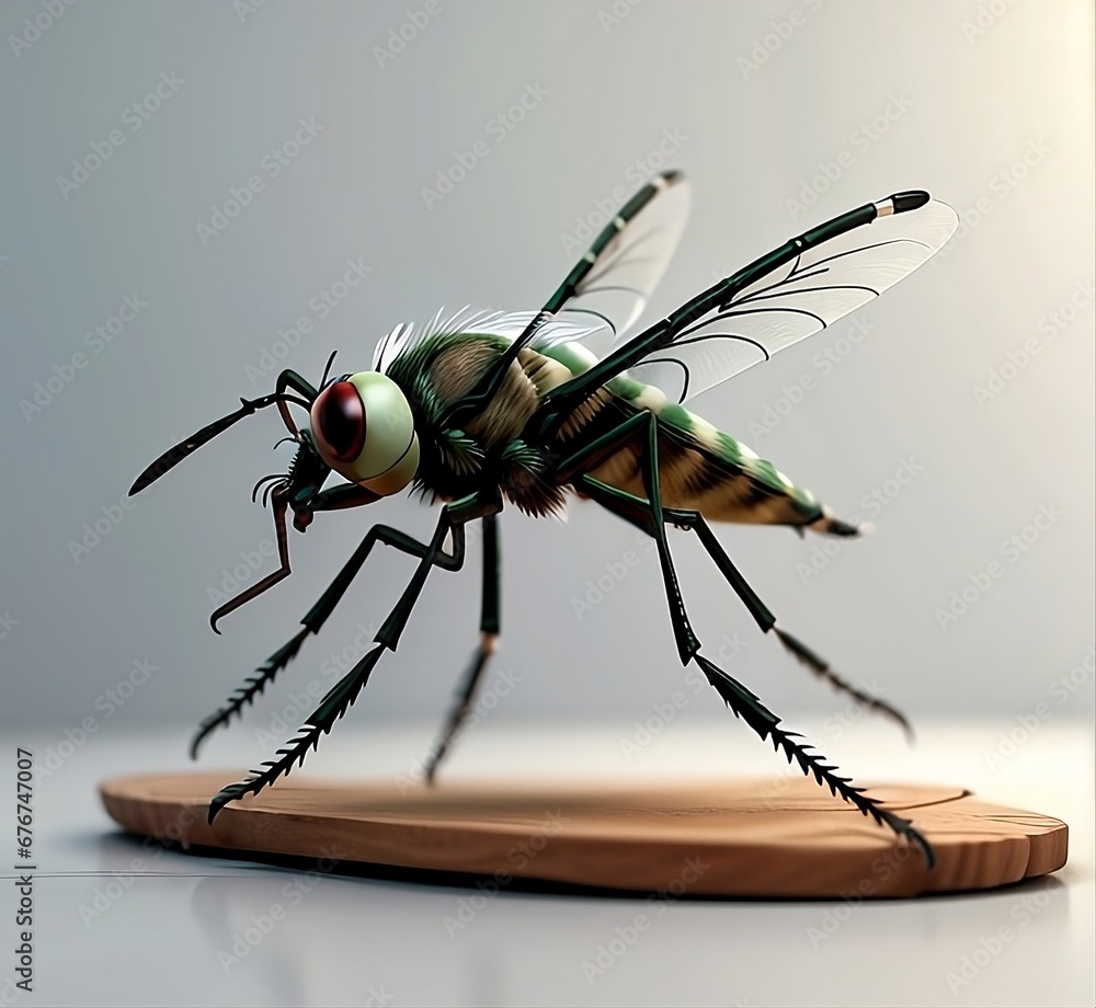 ภาพประกอบสต็อก A close-up or macro of a 3D Mosquito isolated on grey ...