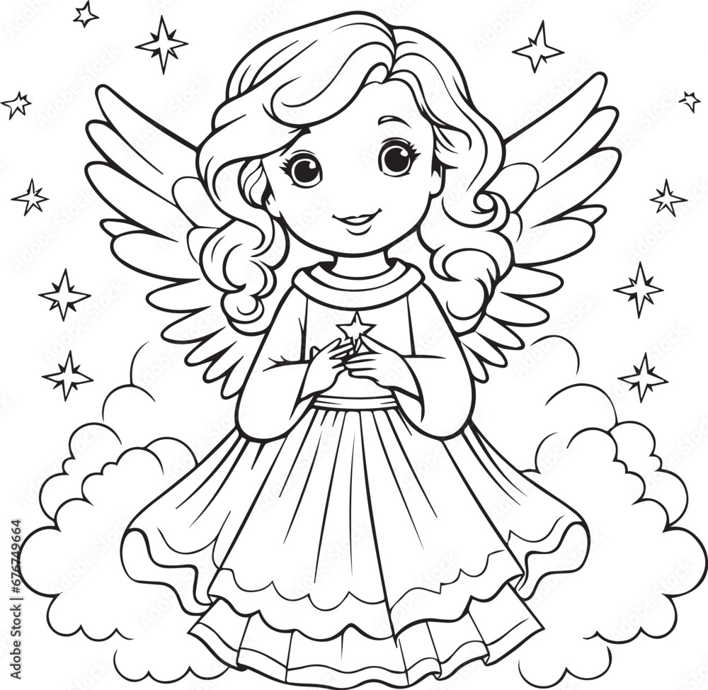 Standing Girl Coloring Book Page Design. Lineart Coloring Page Vector ...