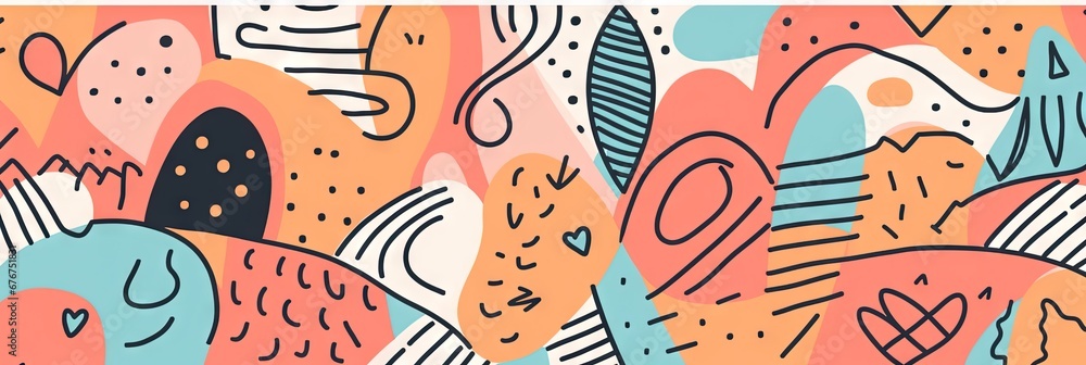 Children's cartoon abstract minimalist backdrop doodle drawing pattern ...