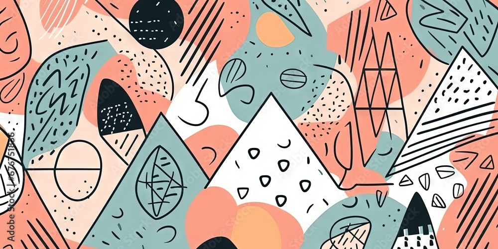 Children's cartoon abstract minimalist backdrop doodle drawing pattern ...
