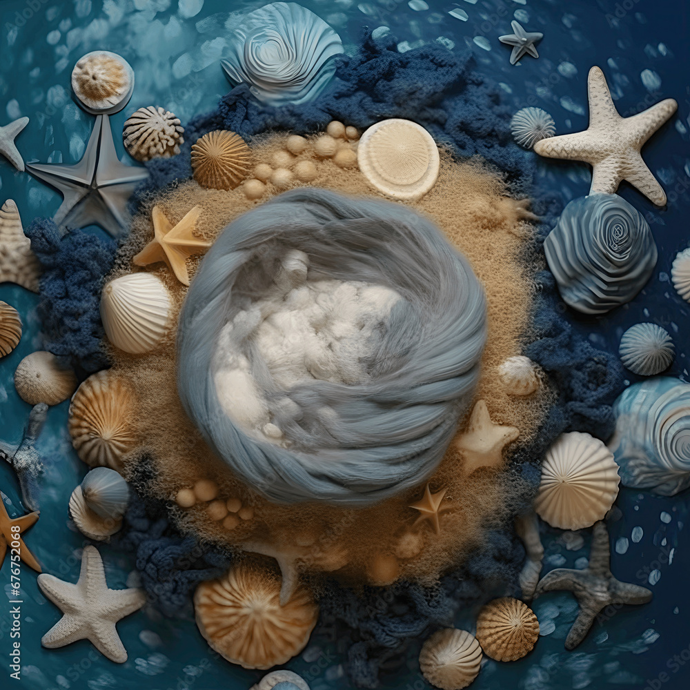 Sea shell Newborn Digital Backdrop, Baby girl boy photo shoot, digital ...