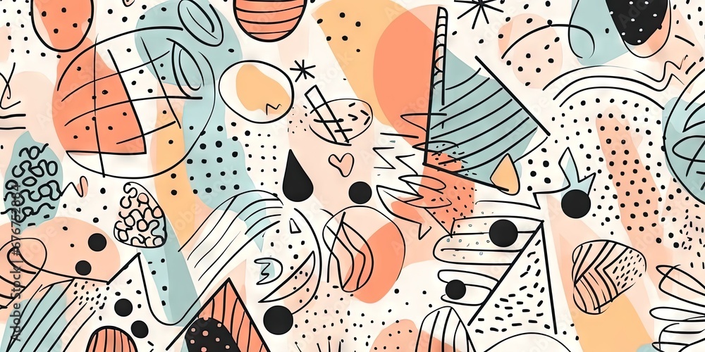 Children's cartoon abstract minimalist backdrop doodle drawing with ...