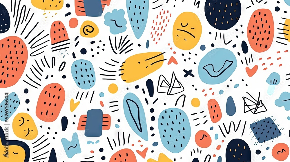 A Cute, fun children's cartoon abstract minimalist doodle drawing with ...