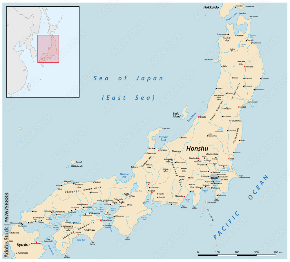 Póster Vector map of the Japanese main island of Honshu – Cuadro para Pared | Posters.es