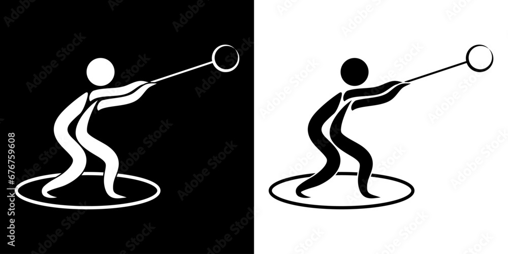 Pictogrammes représentant la compétition du lancer du marteau, une des ...
