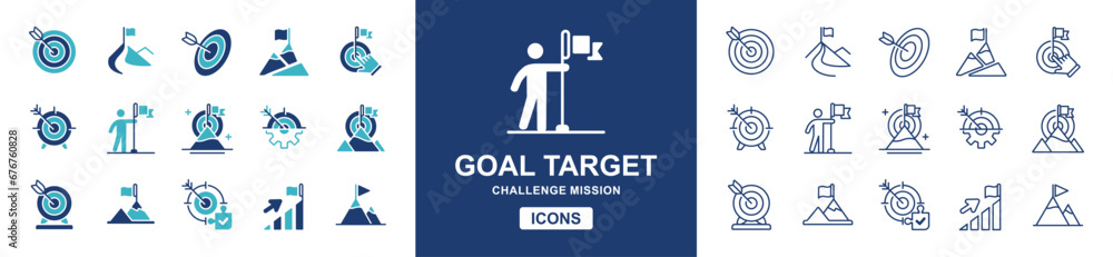 goal target mission success icon set business challenge objective and ...