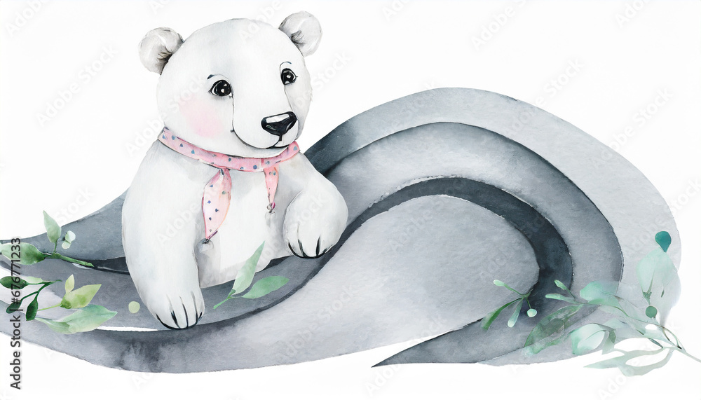 watercolor cute little polar bear isolated on white background cartoon ...