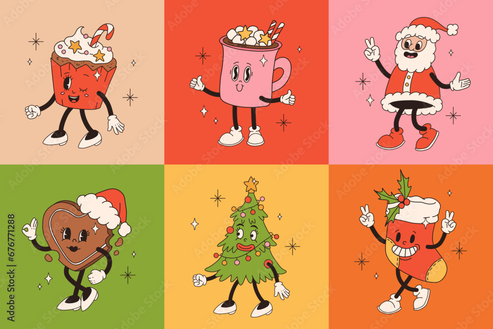 Christmas retro collection 30s cartoon mascot characters. Santa ...
