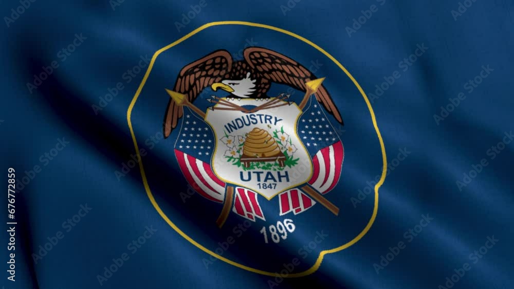Utah State Flag. Waving Fabric Satin Texture National Flag of Utah 3D ...