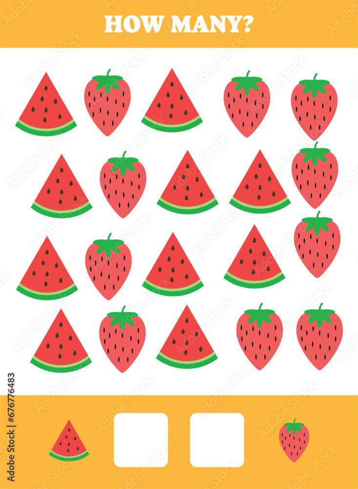 How many fruit are there? Educational math game for kids. Printable ...