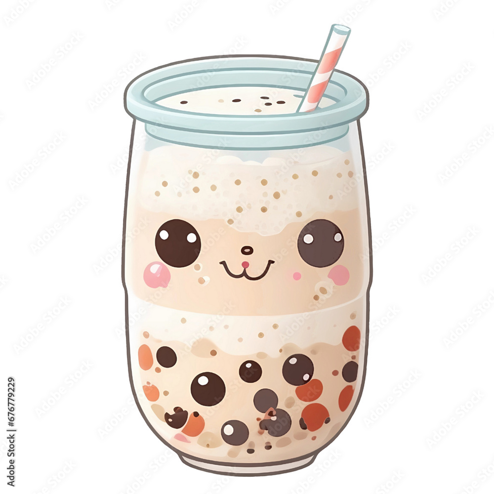 Cute Boba Drinks Kawaii Tapioca Pearl Milk Tea Character Stock ...