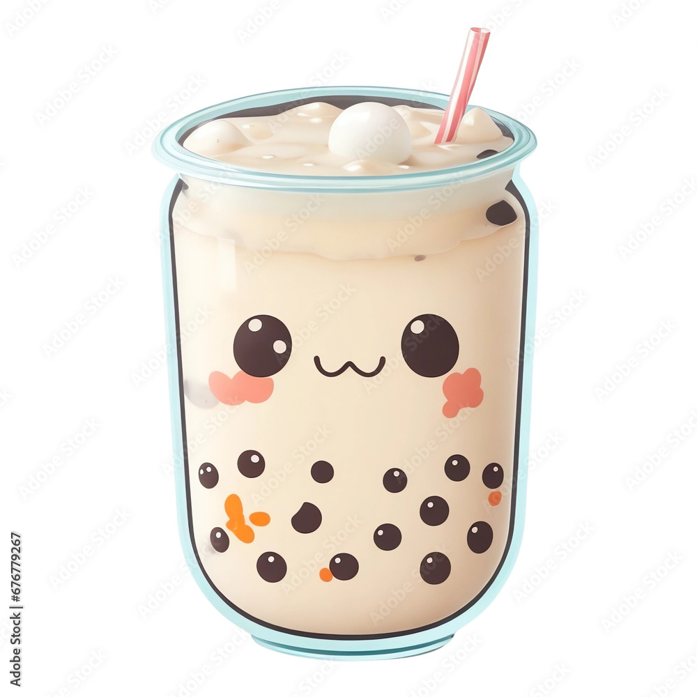 Cute Boba Drinks Kawaii Tapioca Pearl Milk Tea Character Stock ...