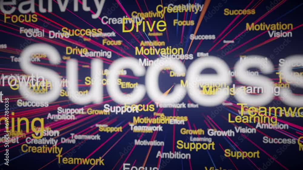 A Success Concept. Flying through Colorful 3D Text from Motivational ...