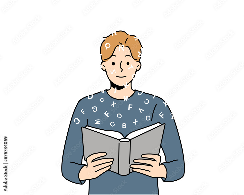 Polyglot man reads book with dictionary and learns new language ...