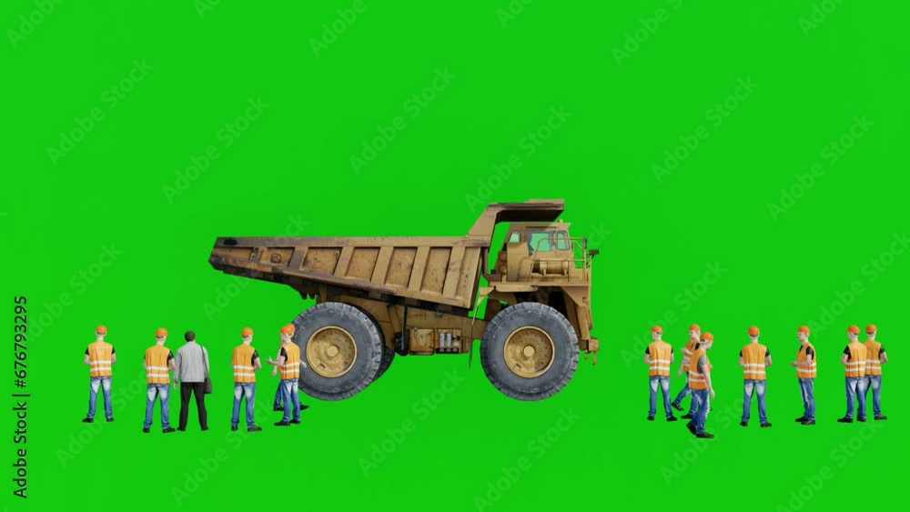 3d Construction Company Team with Dumper Truck on Green Screen Chroma ...