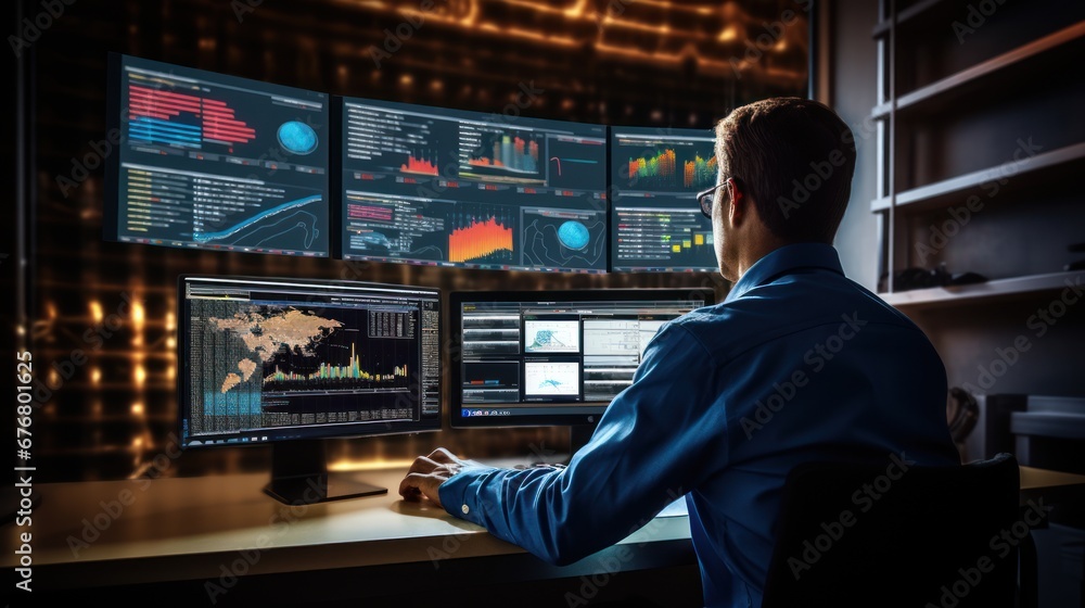 analyst uses computer and dashboard for data business analysis and Data ...