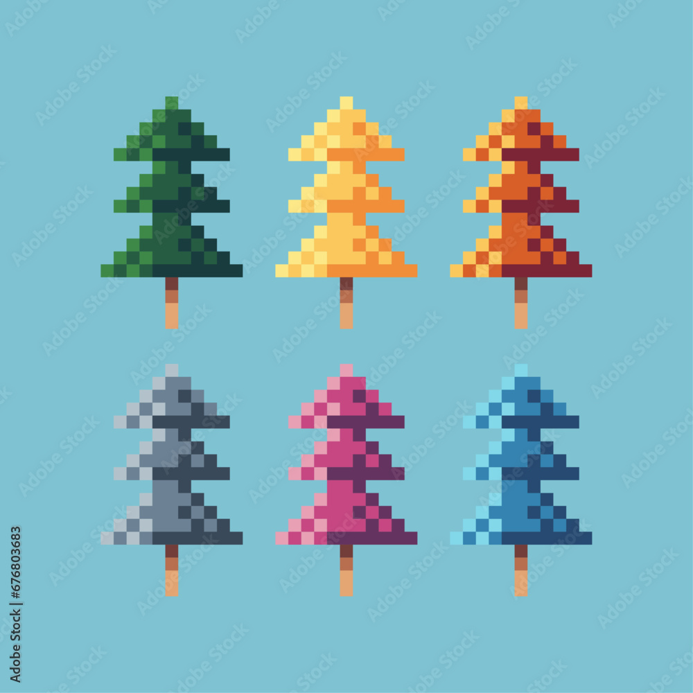 Pixel art sets of spruce wood with variation color item asset. Simple bits of tree spruce ...
