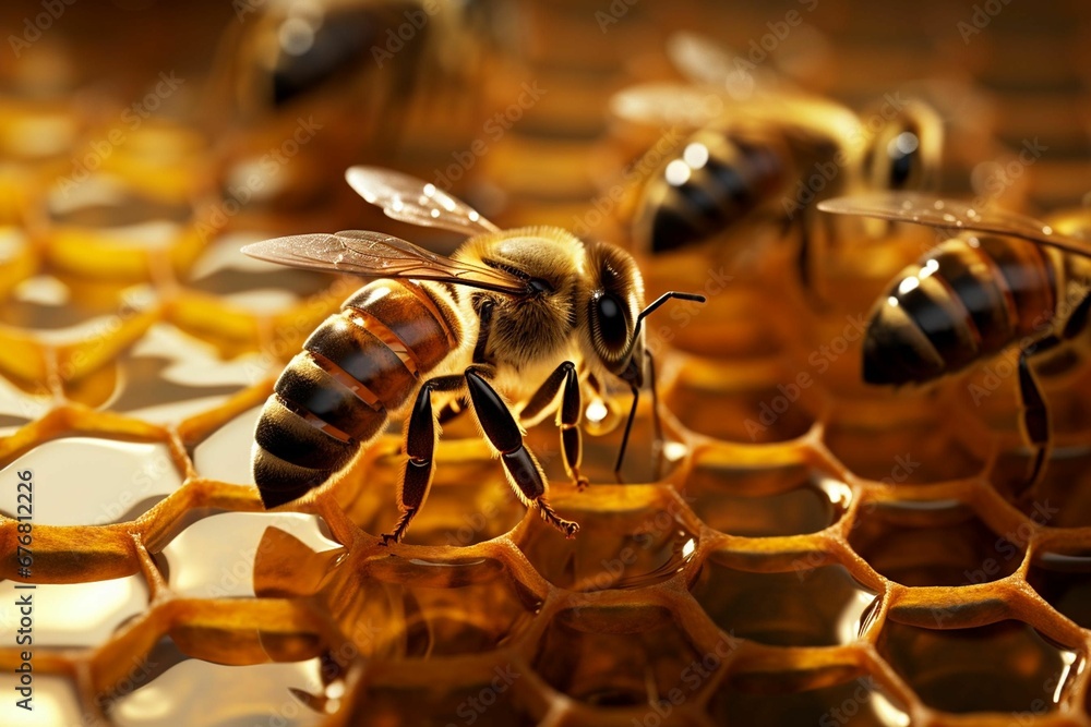 AI generated illustration of bees working together on the underside of ...