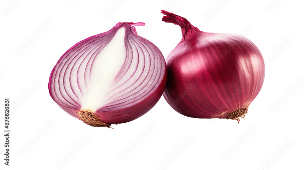 Red onion cut in half isolated on transparent background, image with ...