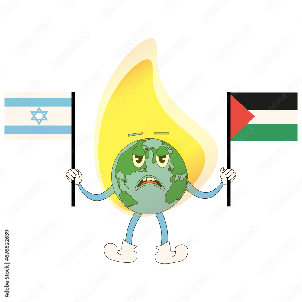 Palestine vs Israel tension. Burning Earth with Israel and Palestinian ...