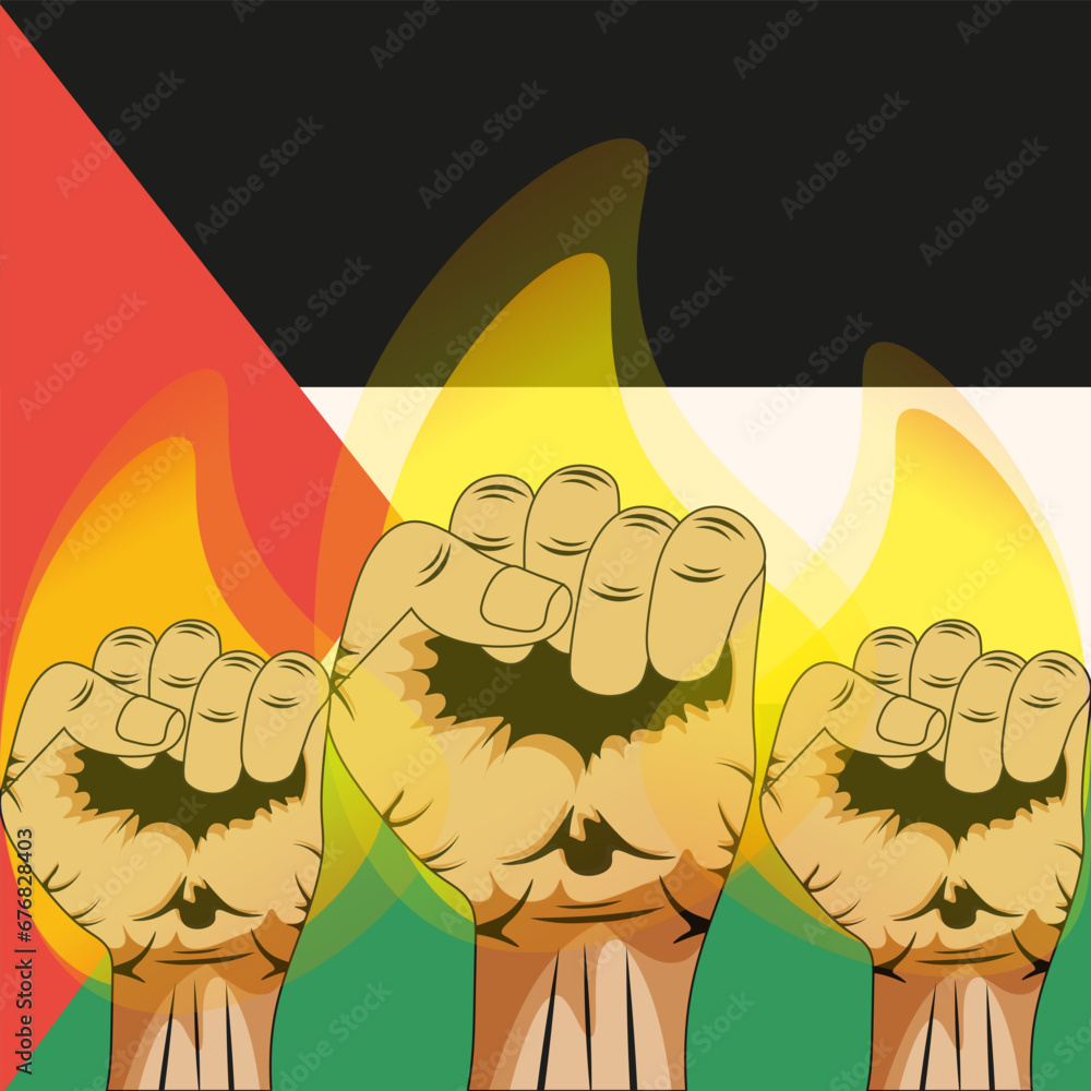 Palestine vs Israel tension. Hand clenched into a fist on Palestinian ...
