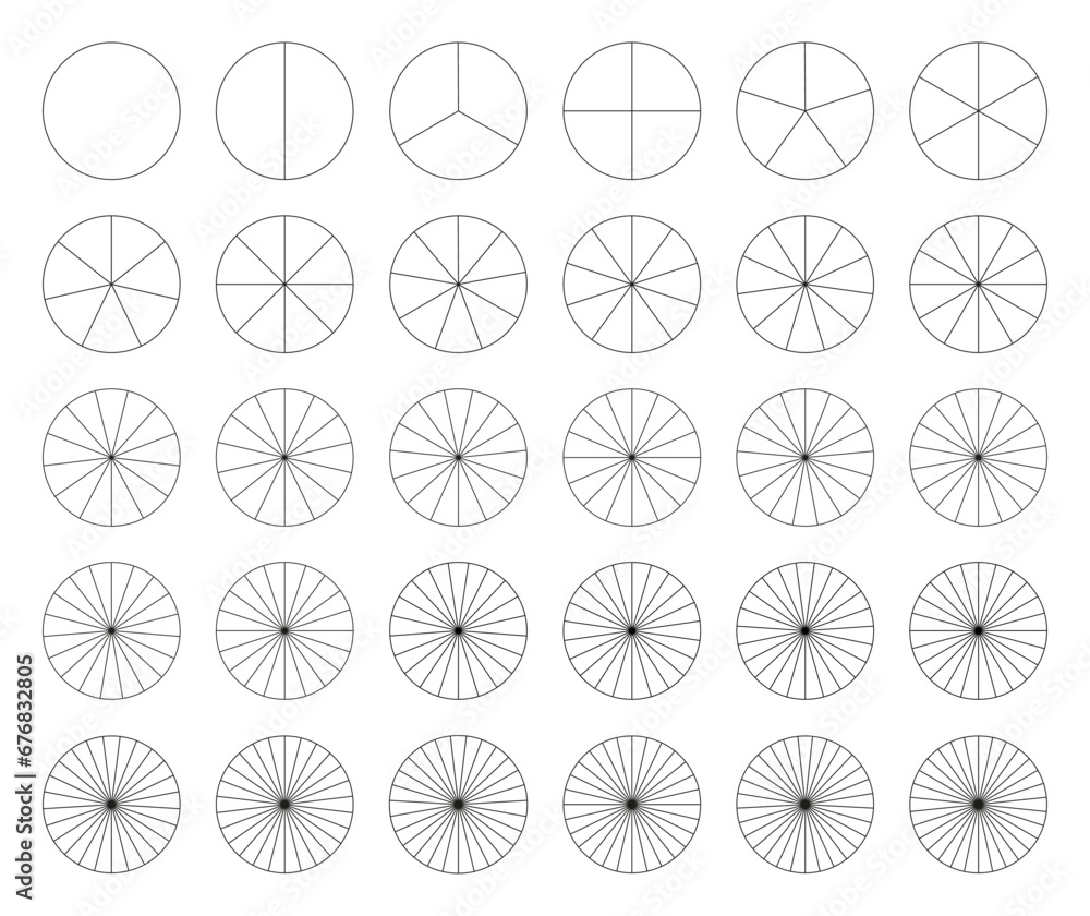 Charts collection. Pie charts. Sectors divide the circle on equal parts ...