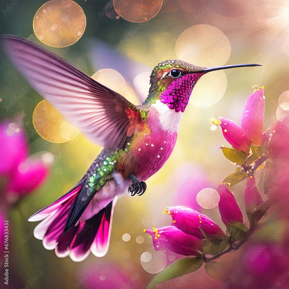 Foto hiperrealista de colibrí rosado en vuelo Stock Photo | Adobe Stock
