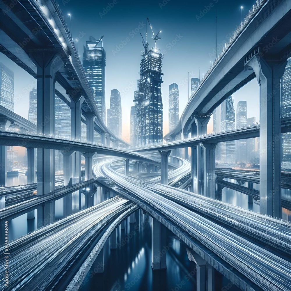 AI generated illustration of a modern arch bridge spanning multiple ...