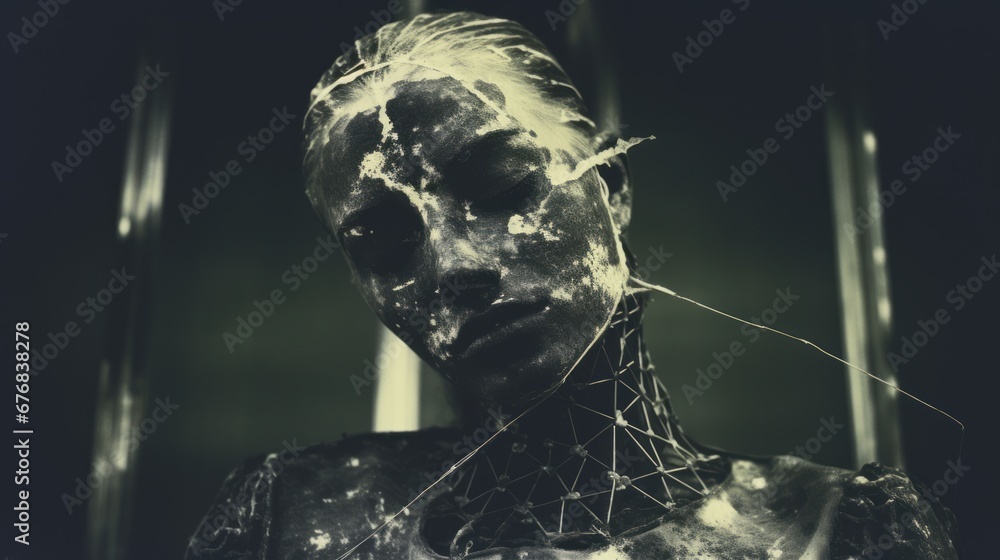 Strange - art installation: portrait of a young woman in a wired corset ...