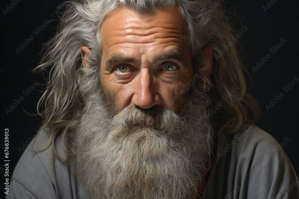 Portrait of an old man with long gray hair and beard Stock Illustration ...