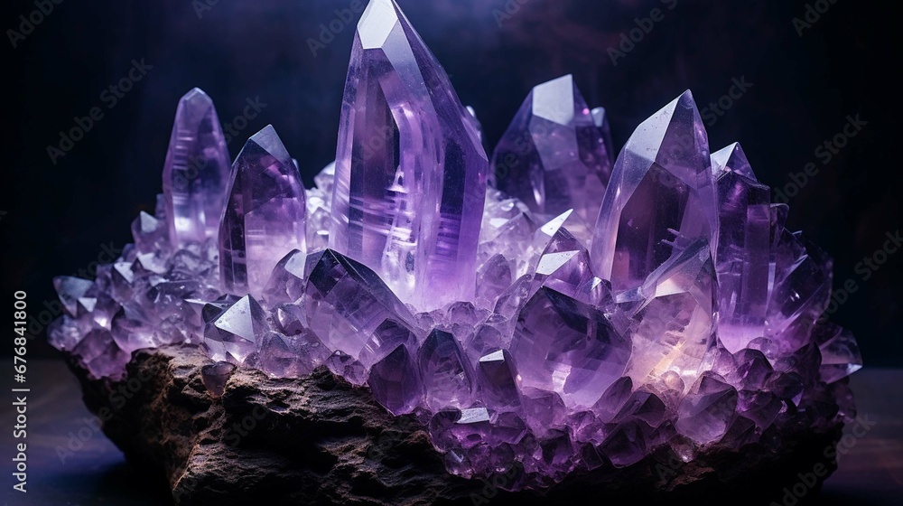 Amethyst stone Sparkling clear in night sky backdrop. create using a ...