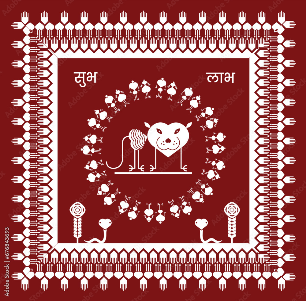 Beautiful warli painting with indian rural life. Rural area with ...