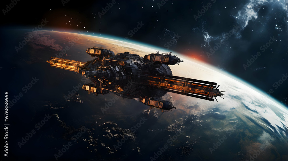 argo space craft and Earth planet. Dark background. Sci-fi wallpaper ...