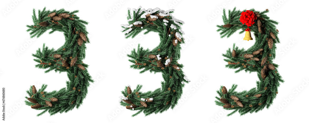 Christmas number three "3". Christmas typography. Christmas font or ...