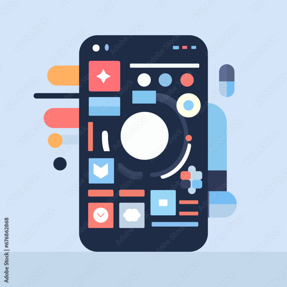 Vetor de Smartphone screen page layout with different buttons. bright ...