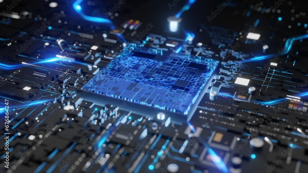 Visualizing CPU Concept: Digital Impact on Motherboard with Electronic ...