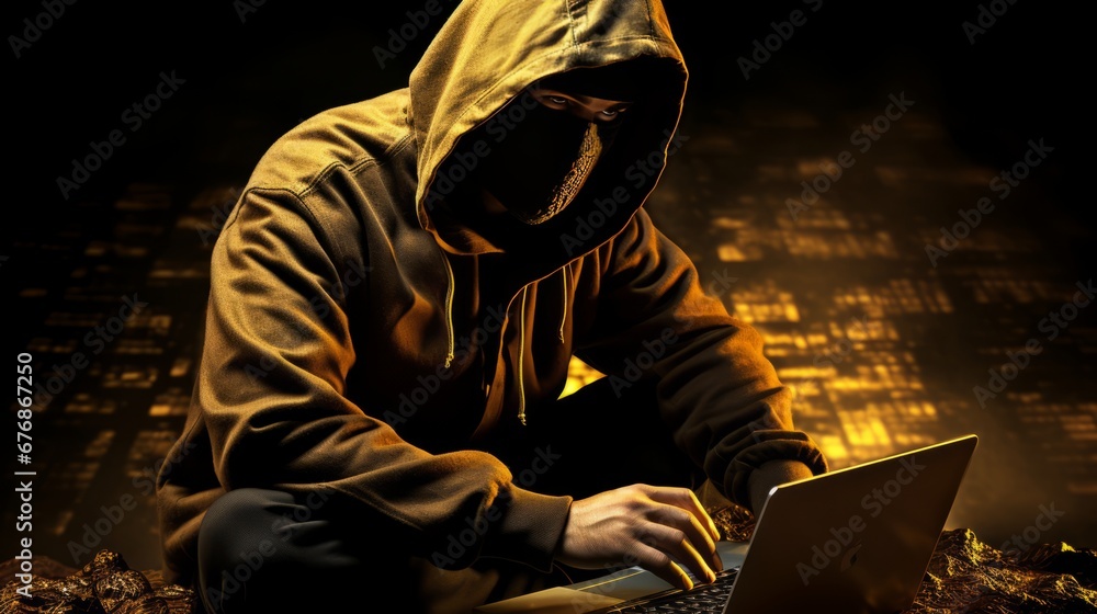 Digital security and cybercrime prevention concept with binary code and ...