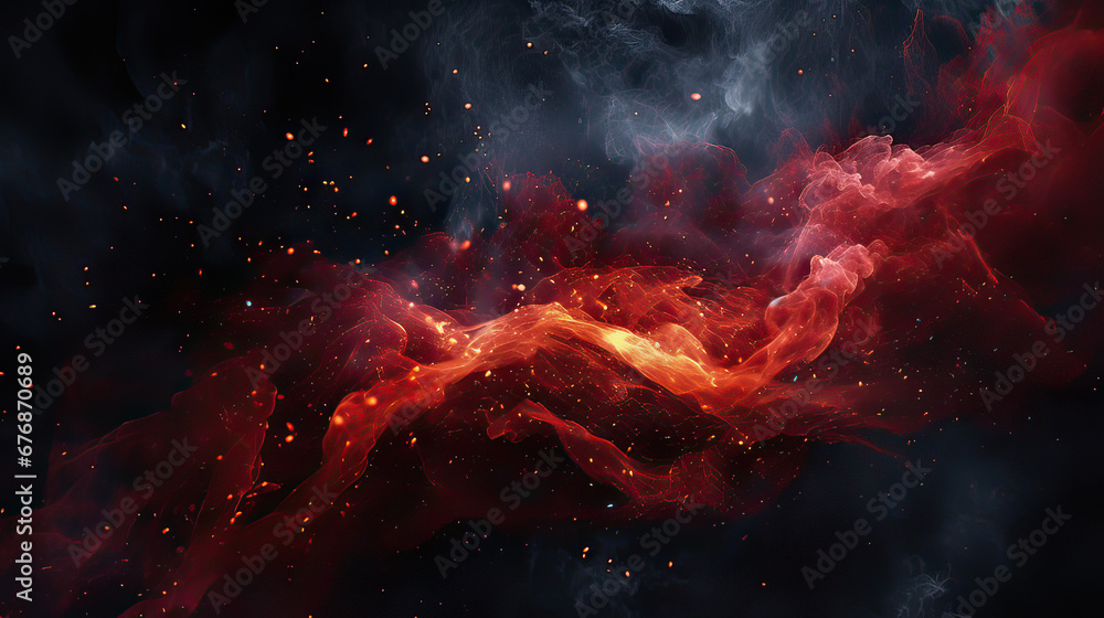 Red pepper powder forming a fiery nebula on a deep black galaxy ...