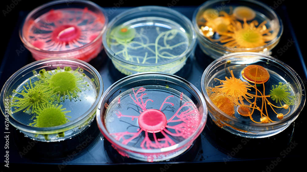 Bacteria Cultures on Agar Gel in Microbiology Laboratory Stock ...